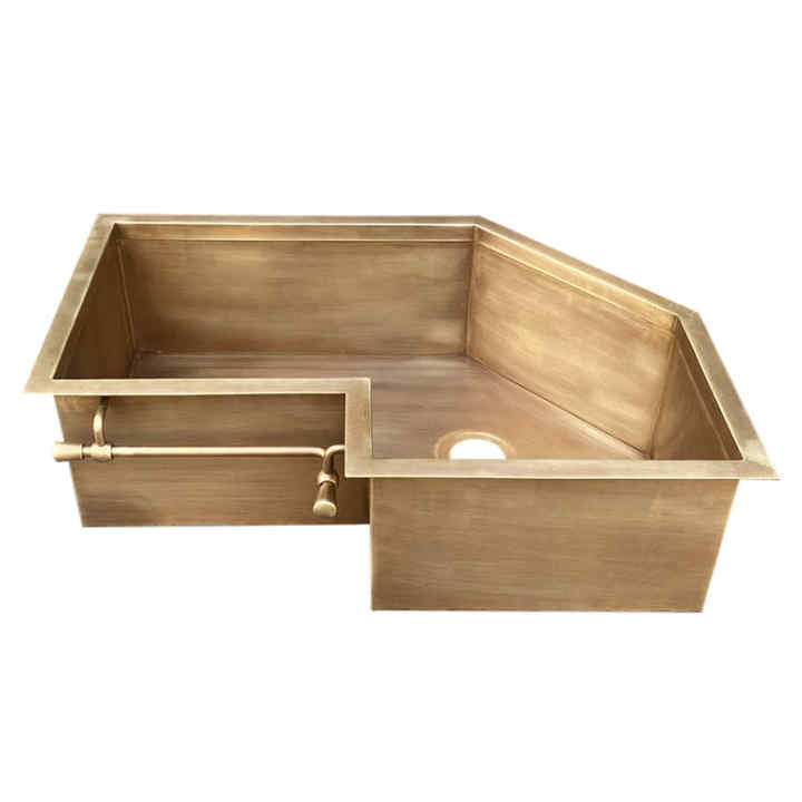 Luxury Corner Copper Sink - Brushed Brass Butterfly Design