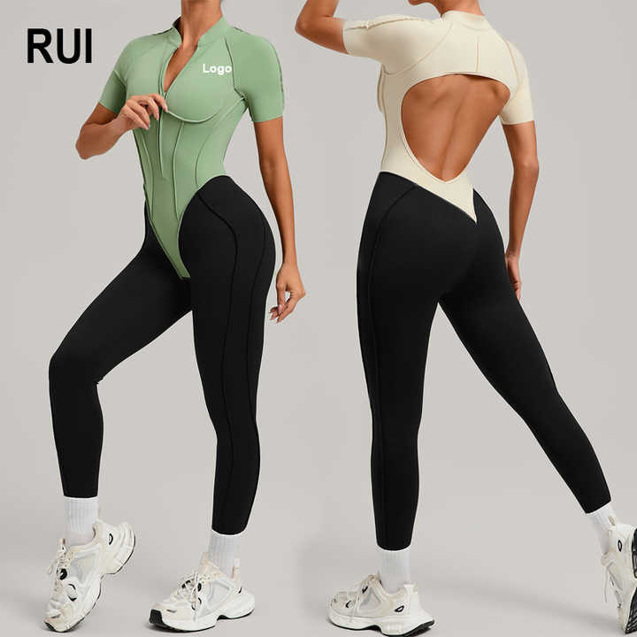 RUIQUWIN Custom Women Sport Jumpsuit Breathable Gym Backless Jumpsuit Bodysuit Fitness Bodysuit ...