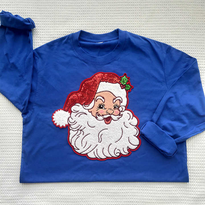 Custom Wholesale Christmas Large Santa Baby Chenille Sequin Embroidery Ironing Patches Iron on ...