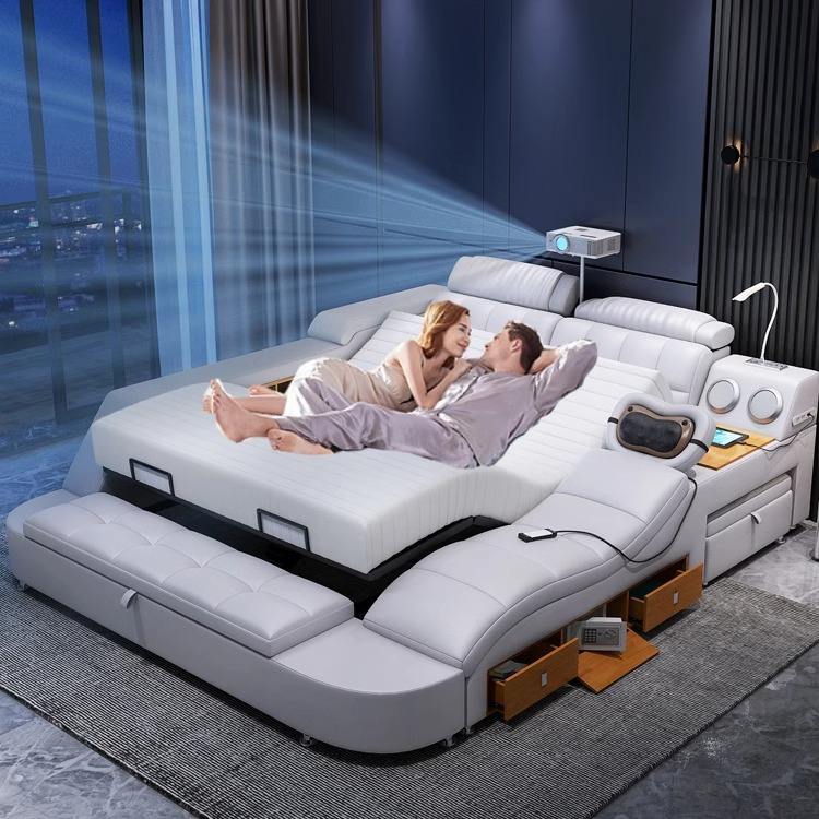 Modern Simple Functional Japanese Design Leather King Bed Intelligent ...