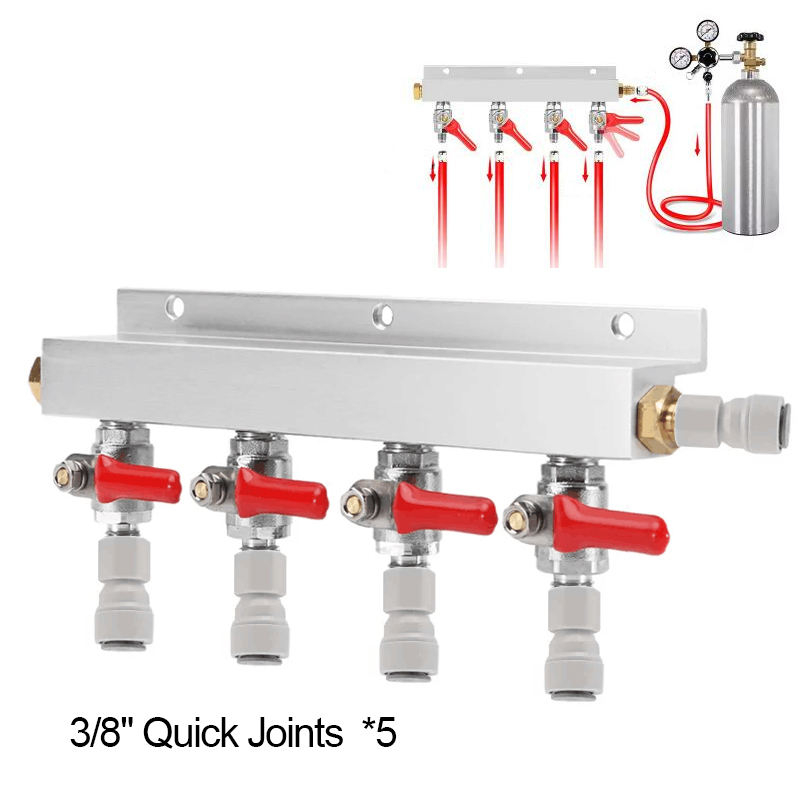 4-Way Air Distributor CO2 Gas Manifold 7/16-20 Thread with 5/16 Barb ...
