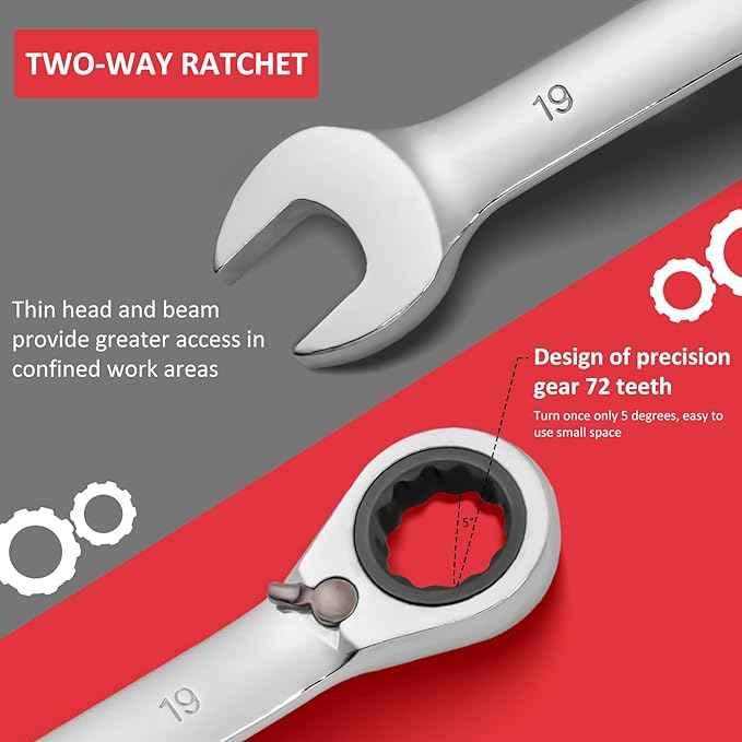 9mm New Type Reversible Ratcheting Combination Wrench CRV Steel Box End ...
