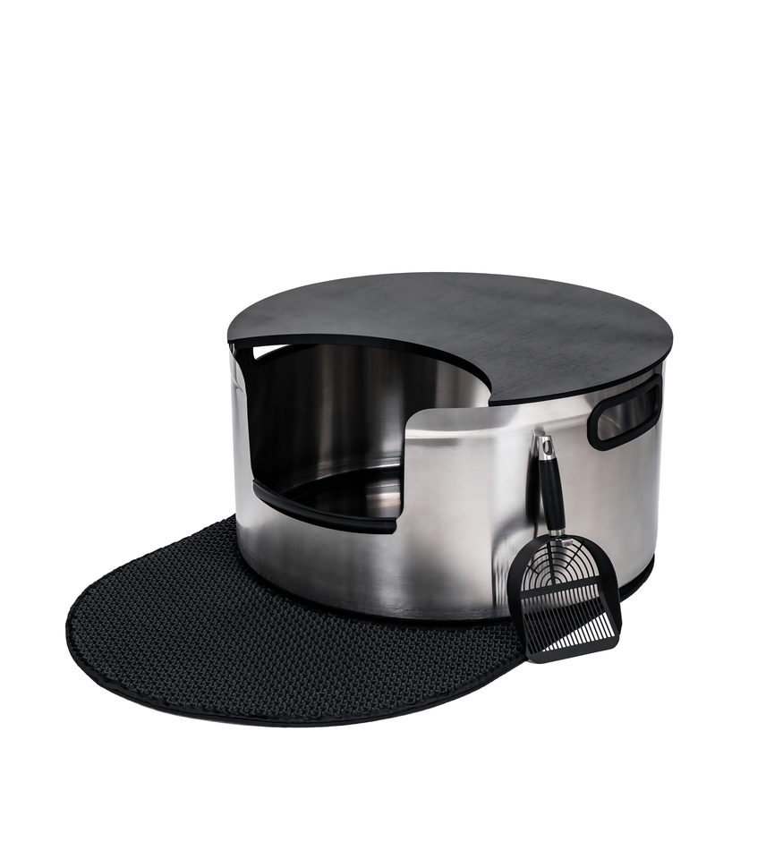 304 Stainless Steel Cat Litter Box Kit, Odor-Proof High-Wall Round Pan ...