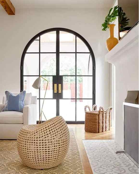 Arched Fixed Steel Glass Windows & Arched Double Swing Doors