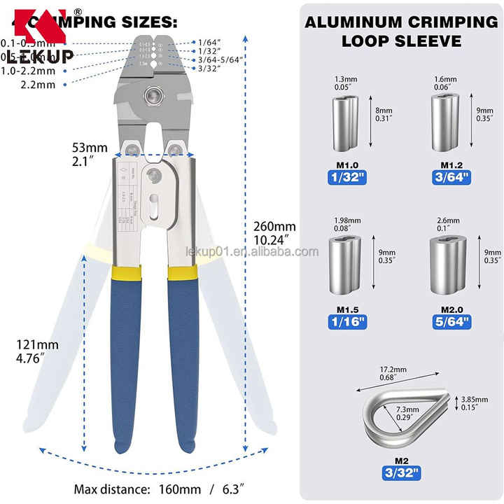 Stainless Steel Crimper Wire Rope Crimping Swaging Tool Cable Crimps up ...