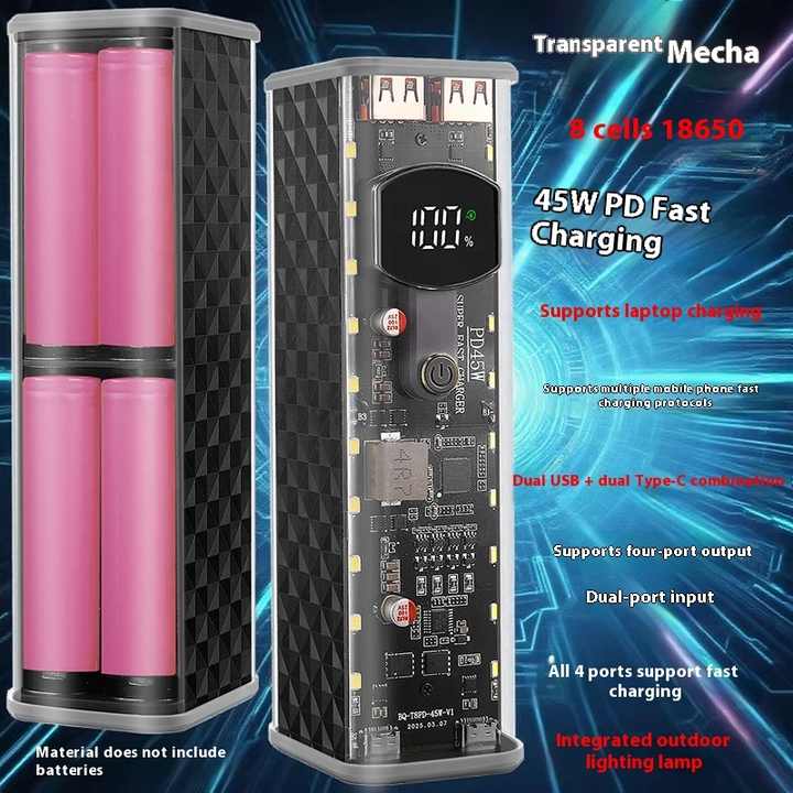 Pd45W Detachable 8-Cell 18650 Battery Power Bank Case LED Light Source ...