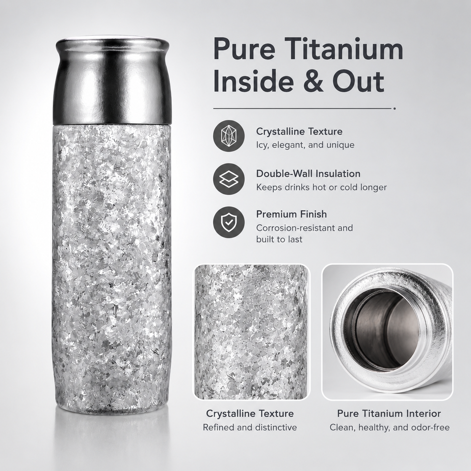 420ml Pure Titanium Vacuum Insulated Bottle Ice Flower Crystalline ...