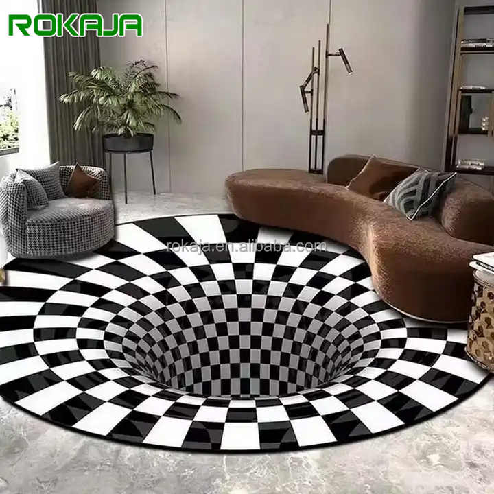Unique 3D Design Carpet Perspective Trap Round Living Room Carpet Non ...