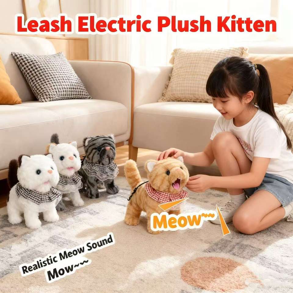 Electric Plush Toy Simulated Leash Collar Kitten That Walks and Meows ...
