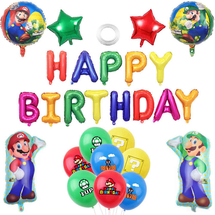 Bros Balloons Mario Party Supplies for Kids Birthday Party Decorations ...