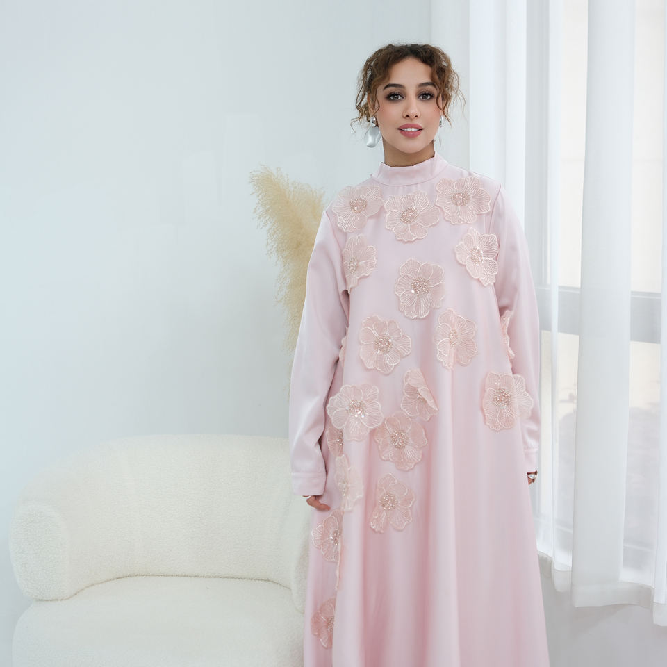 2026 Dubai Luxury Abaya 3D Flower Appliques Rhinestone Decor Modest ...