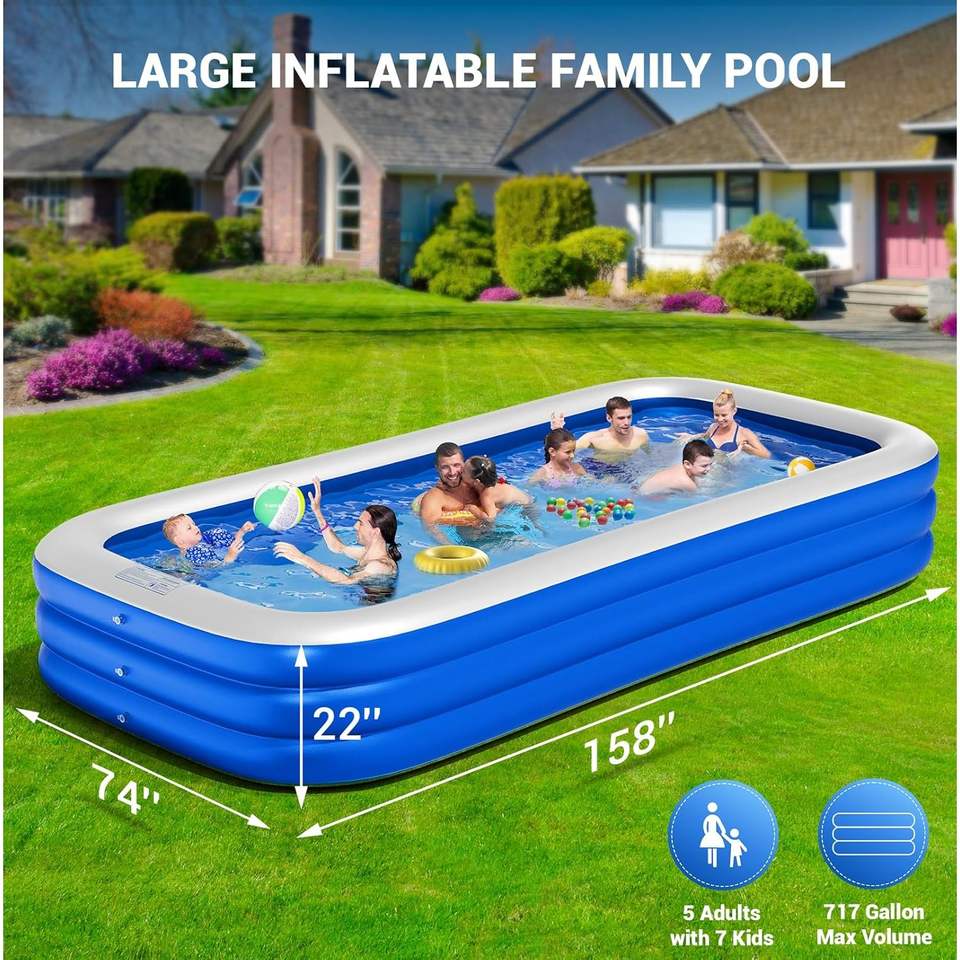 Extra Large Inflatable Pool with Pump, Lylting 158"x74"x22" Big Outdoor ...