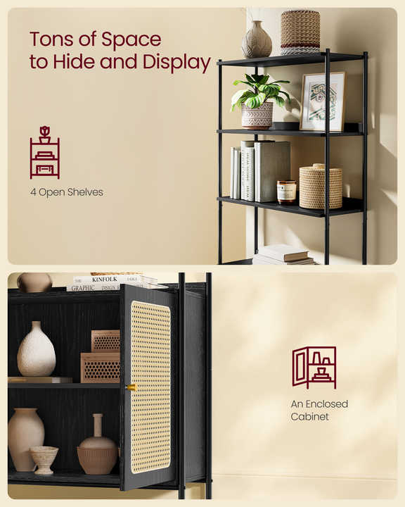 VASAGLE Living Room Wooden Bookcase - Boho Style Shelf