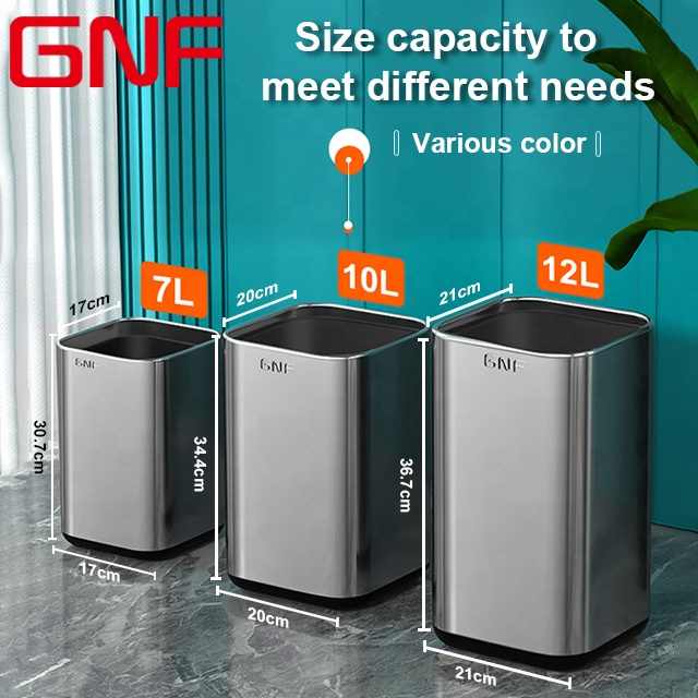 GNF Hotel Room Bin Stainless Steel Garbage Can - 7L/10L/12L