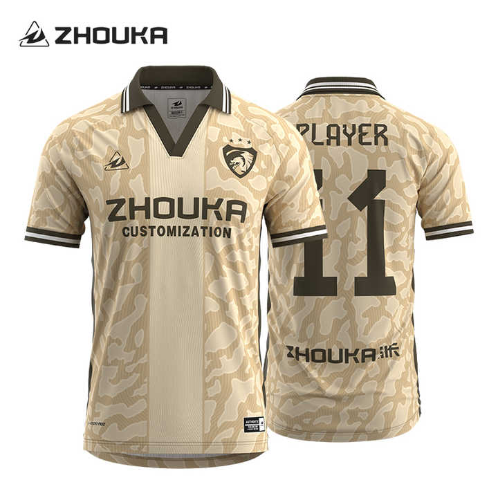 Wholesale Top Quality Breathable Retro Collar Soccer Jersey
