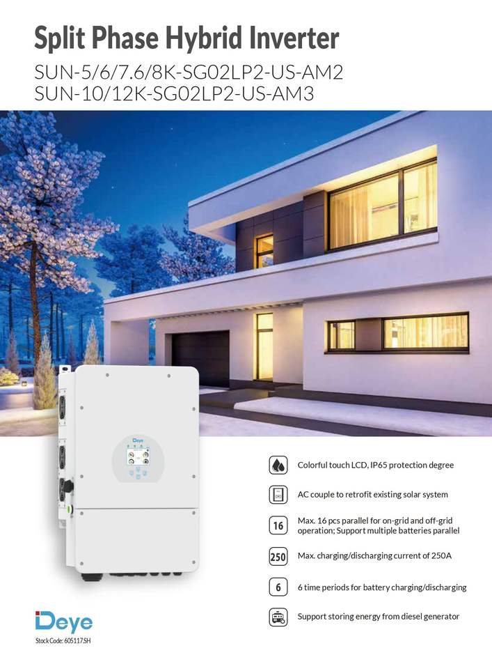 For US Version 12KW Split Phase Hybrid Solar Inverter SUN-12K-SG02LP2 ...