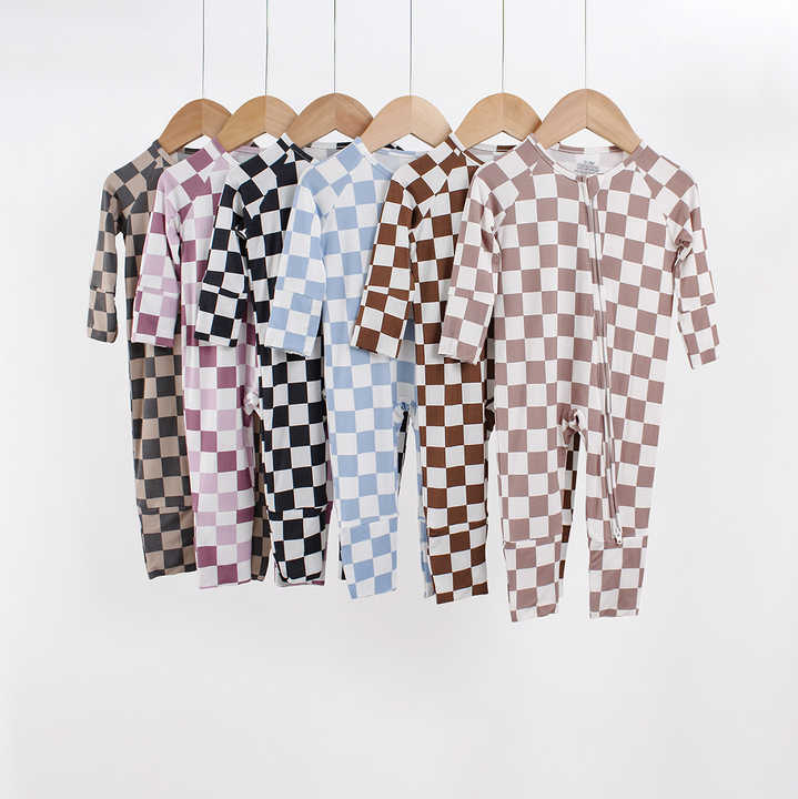 RTS Engepapa Newborn Checkerboard Bamboo Sleeper Plaid Pajamas Infant ...