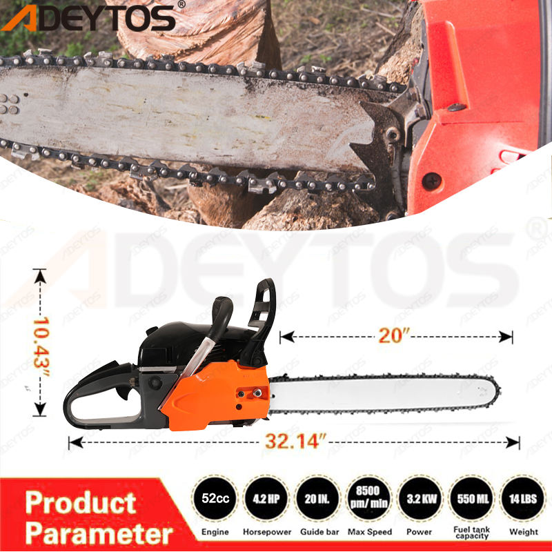 ADEYTOS Orange 52cc/58ccStroke Petrol Saw Chain 3/8 24 Inch Bar for ...