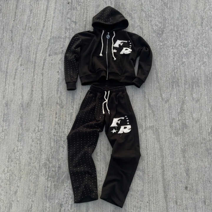 OEM Custom Distress Embroidery Patch Zip up Tracksuit Acid Wash ...