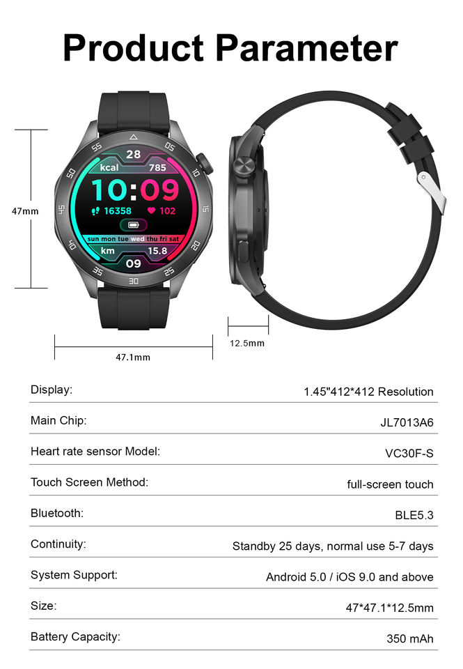 G54 Round Smartwatch 1.45" | IP67 Waterproof, BT Calling, Health ...