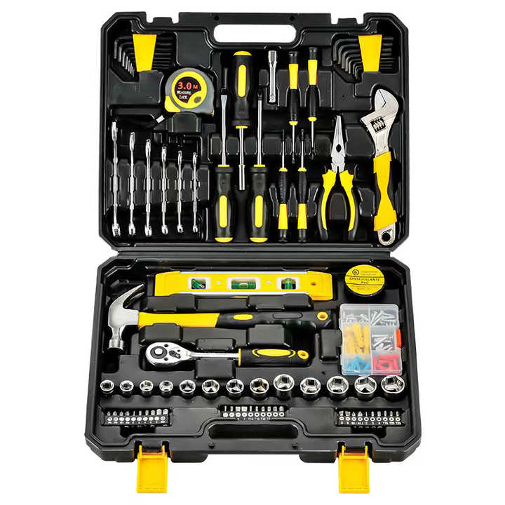 108 Piece Tool Set General Household Hand Tool Kit with Plastic Toolbox Storage Case Socket and ...