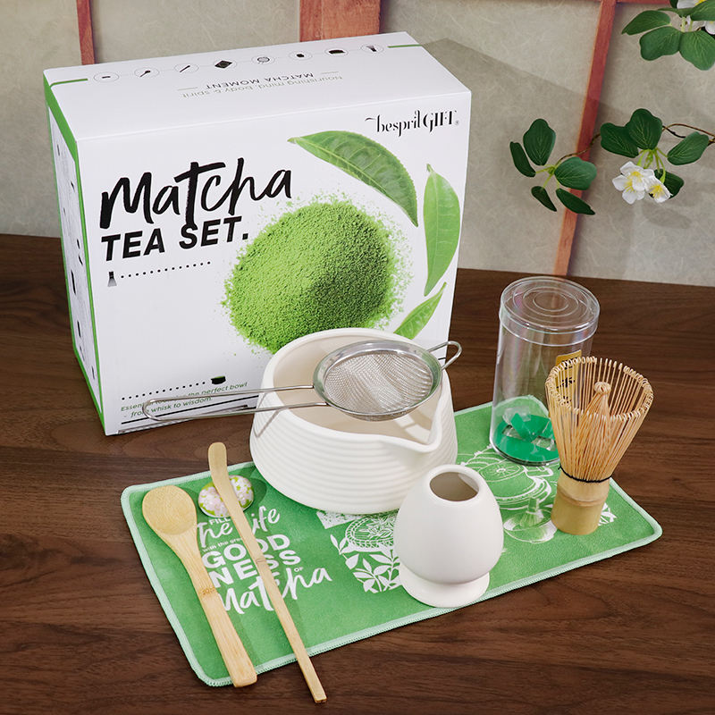 BespritGift 8pc Matcha Kit White Ceramic Bowl Gift Box Bamboo Whisk ...