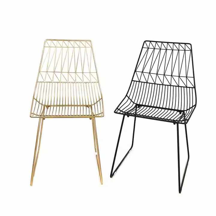 Steel Frame Gold Steel Metal Mesh Wire Dining Chair Nordic Outdoor ...