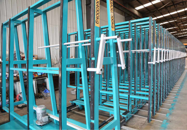 Glass Motorized Concertina Storage Rack System for Sheet Glass