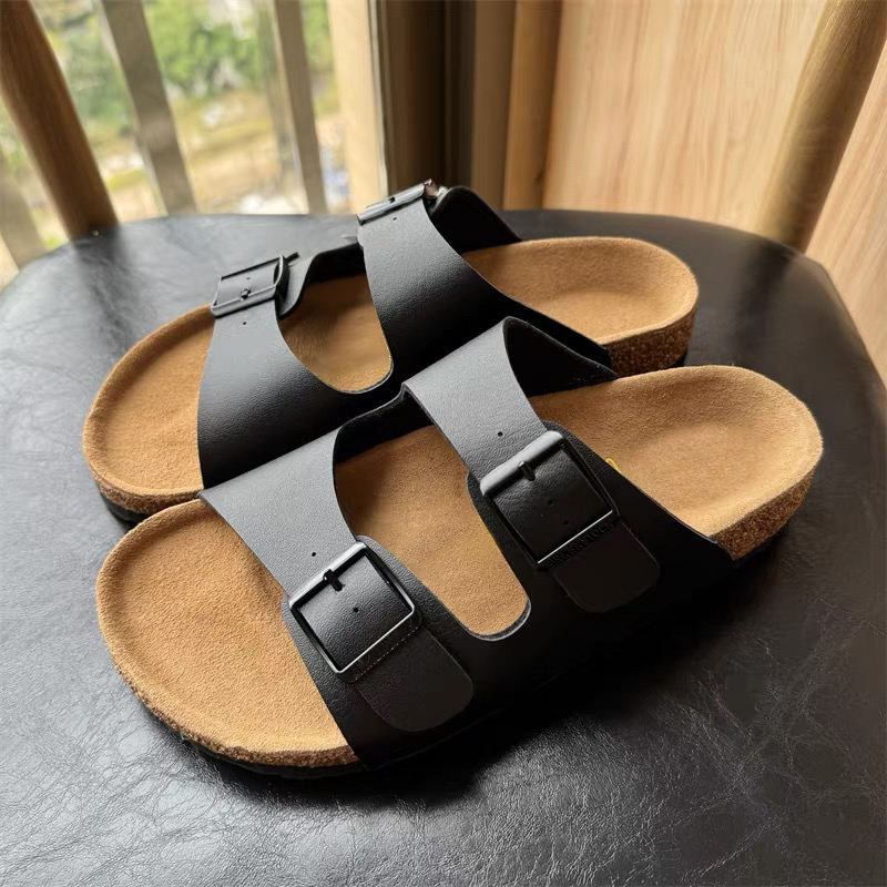 Htf Customizable Closed Cowhide Slippers Cork Sole Footbed EVA Midsole ...