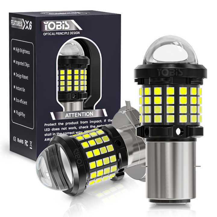 YOBIS Motorcycle H4 BA20D LED Headlight Bulbs 20W 6000K Moto Light 3030 ...