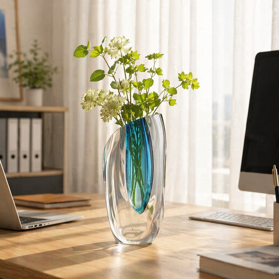 Modern Luxury Float Blue Effect Transparent Glass Vase Irregular ...