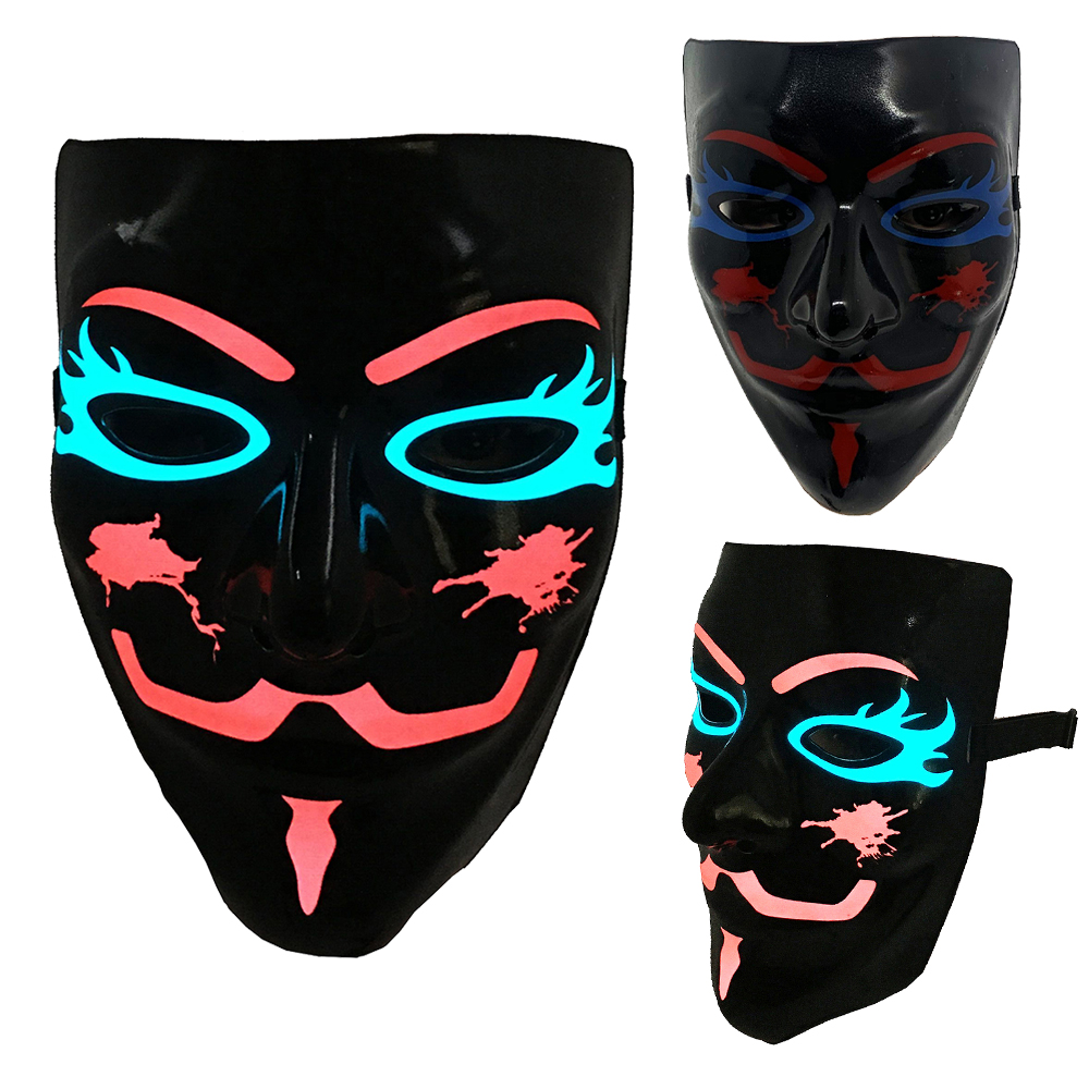 Glowing Led Colorful V Mask Led Glowing Game Scary Mask Halloween Led ...