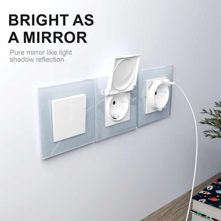 EU Standard 220V 16A Schuko Wall Socket with Glass Panel and Waterproof ...