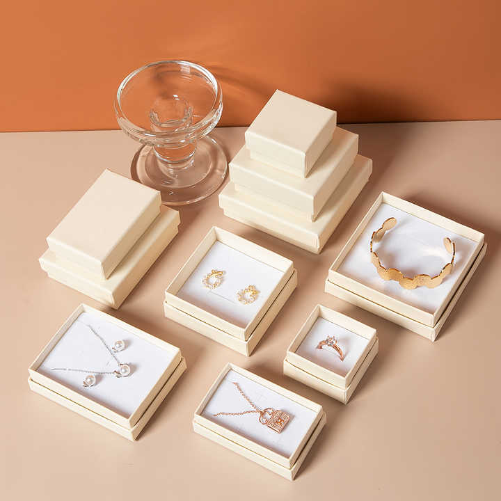Beige Jewelry Ring Necklace Gift Box with Custom Logo
