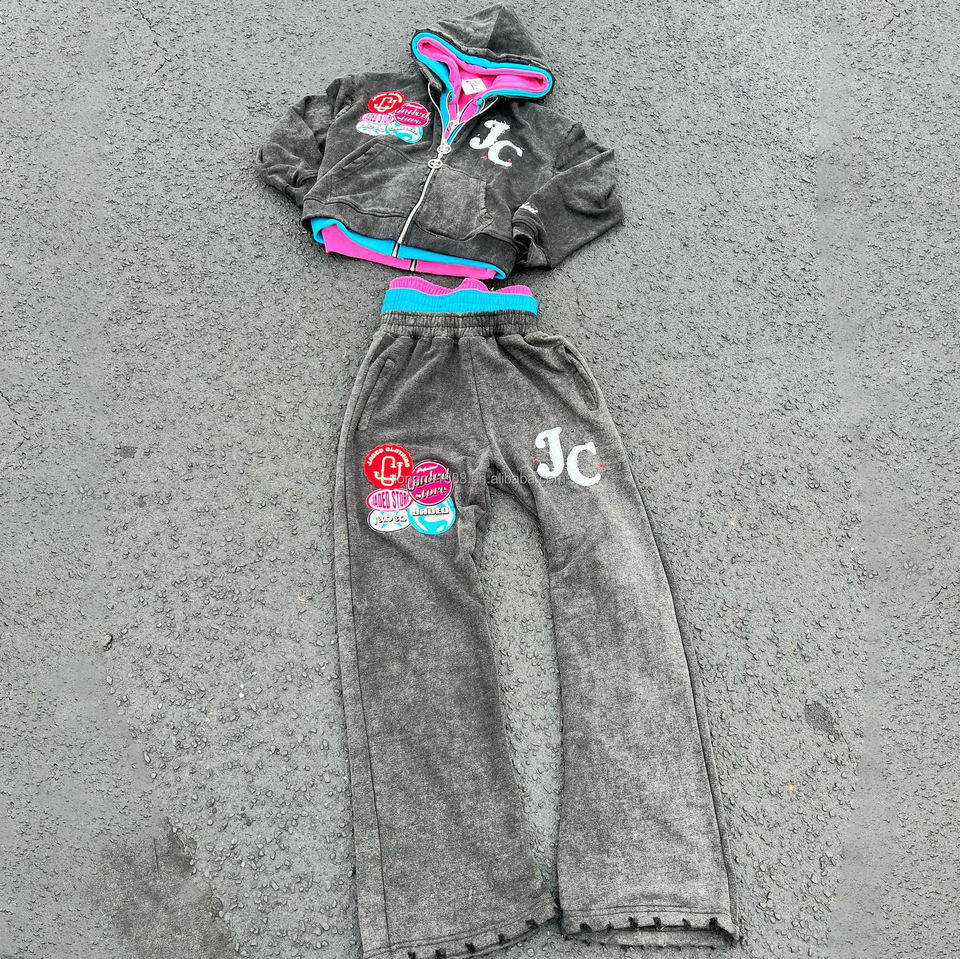 OEM Custom Distressed Embroidery Cropped Streetwear High Quality Zip up ...