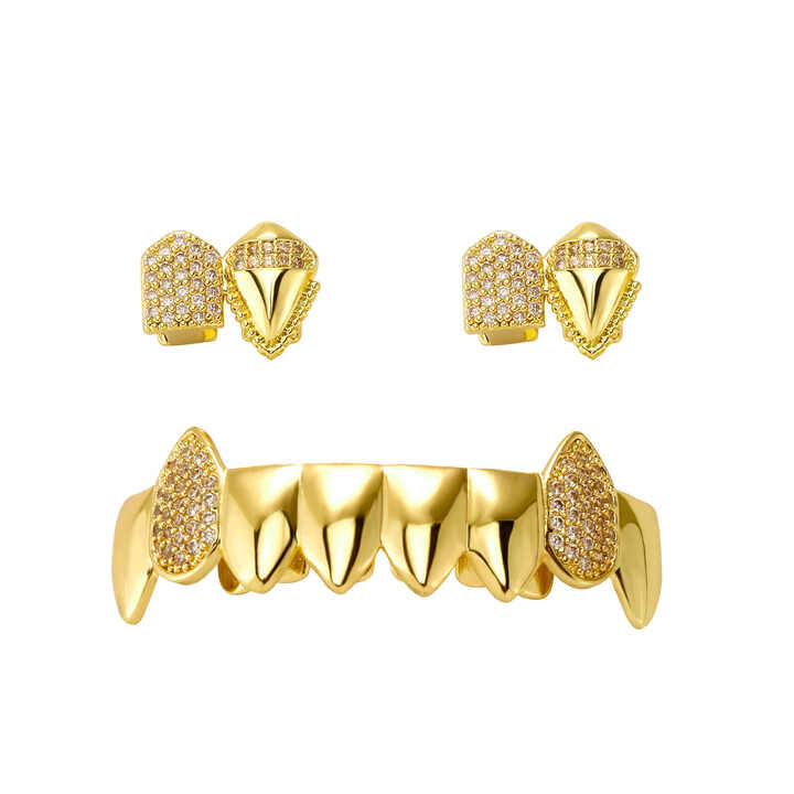 Hip Hop Teeth Grillz Cap Open Side 2 Pieces Single Top & Bottom Grill ...