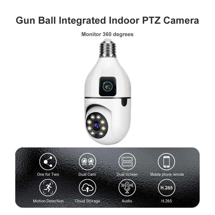 Wifi çift Lens ampul kamera 4mp tavan kamerası izleme ev güvenlik ...