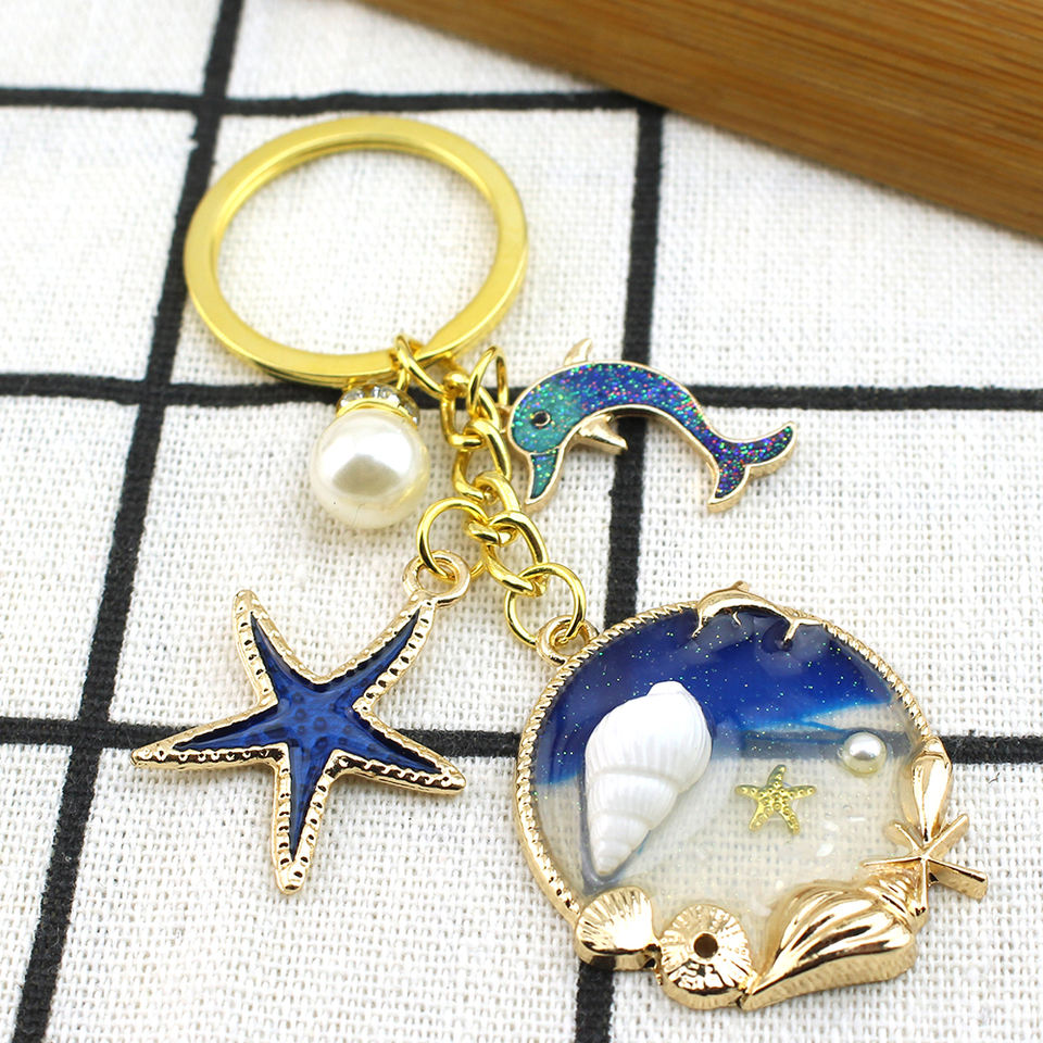 New Starfish Conch Dolphin Pearl Enamel Keychain Beautiful Sea Beach ...