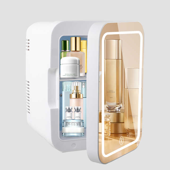 Mini Skincare Fridge with Mirror & LED Light, Compact Makeup Refrigerator