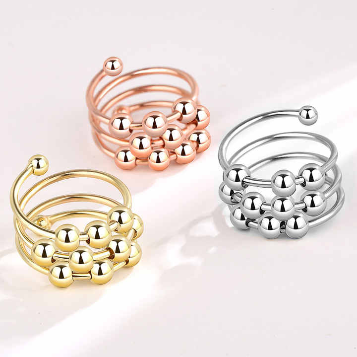 Rotating Beads Stacking Fidget Rings for Girl 2025 Trend Twisted Metal ...