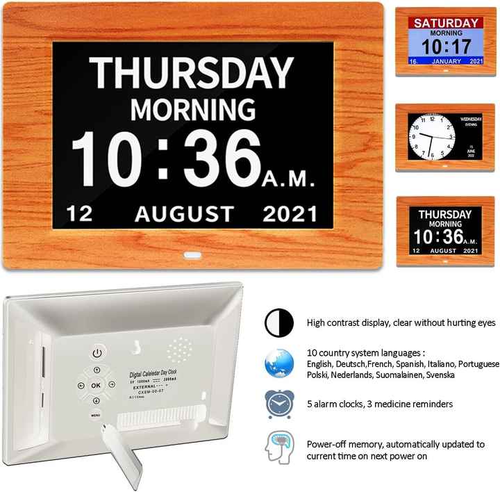 7" Talking Digital Day Clock Dementia With Time, Day and Date, Month 7 ...