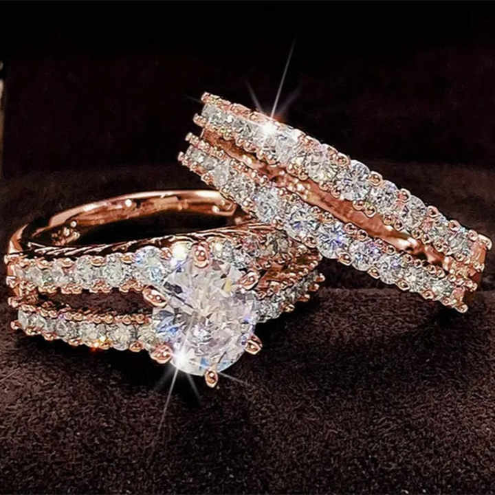 Customizable Luxury Ladies Trendy 18K Gold Plated Wedding Ring Set ...