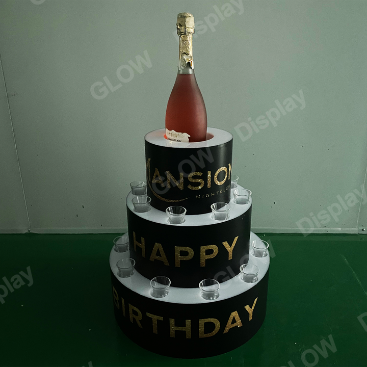 Birthday Party 3 Tier Cake Service Tray VIP LED Cake Bottle Presenter ...