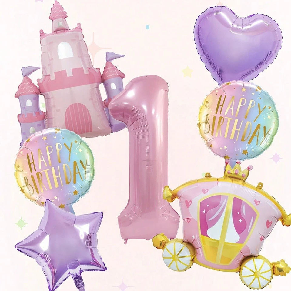 7pcs/set Happy Birthday Castle Balloon 32 Inch Pink Number Foil ...