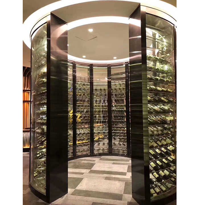 Modern custom arch glass wine cellar stainless steel constant ...
