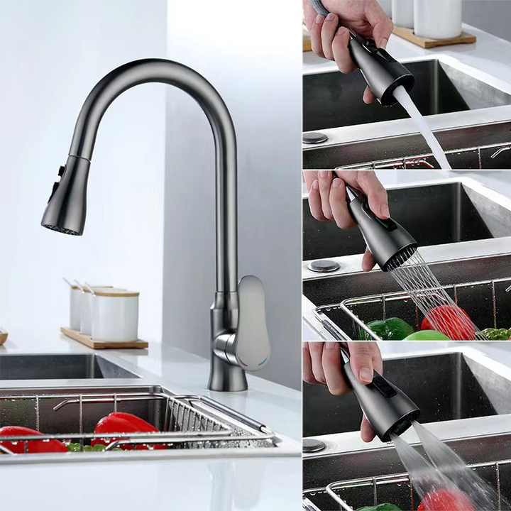 Factory Wholesale Gun Gray Brass Gun Gray Kitchen Mixer Pull Down Multi ...