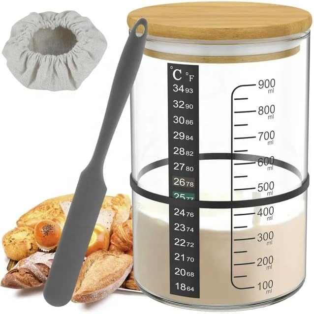 35 Oz Sourdough Starter Jar with Bamboo Lid - Durable Glass