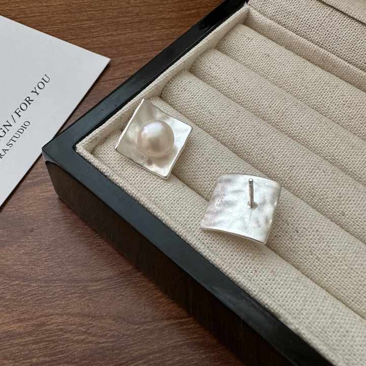 Bijoux Luxury 925 Sterling Silver Square Shape Freshwater Pearl Inlay ...