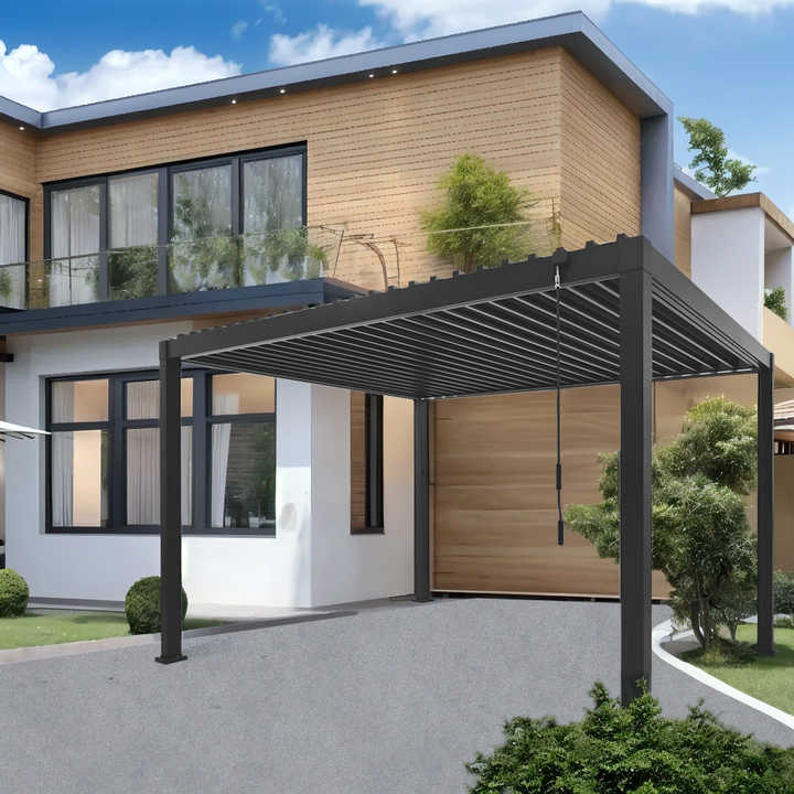 Manual Louvered Canopy Waterproof Aluminum Pergola Sunshade Adjustable ...