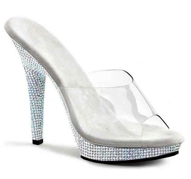 Elegant Thin Heel Rhinestone Competition Shoes 13cm Slippers Model ...